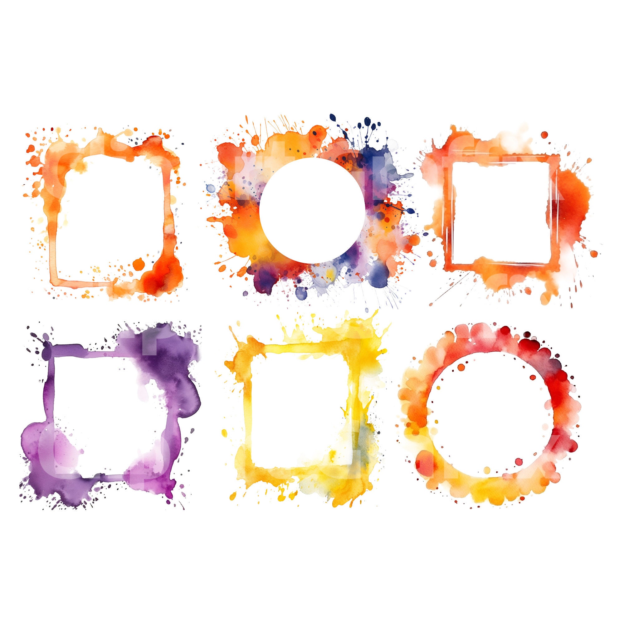 60 Watercolor Clipart Frames Watercolor Printable Scrapbook Clipart ...