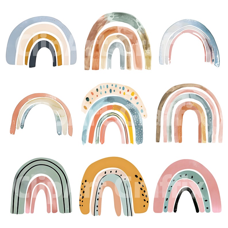 Colorful Rainbow Clipart With Transparent Backgrounds Cute Boho ...
