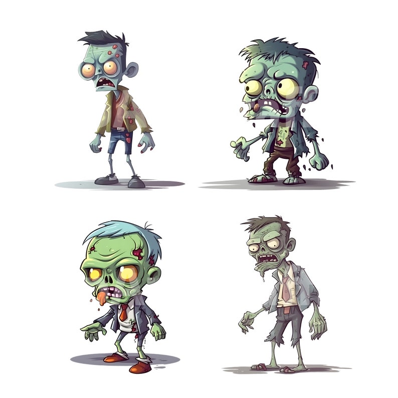 Cartoon Halloween Zombie Clipart PNG Bundle | Spooky Fun Characters for ...