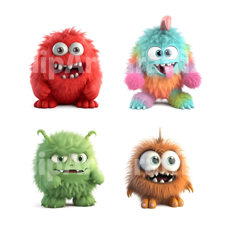 Cute Fluffy Monsters Clipart Bundle Cute Clipart Friendly Monster Clip ...