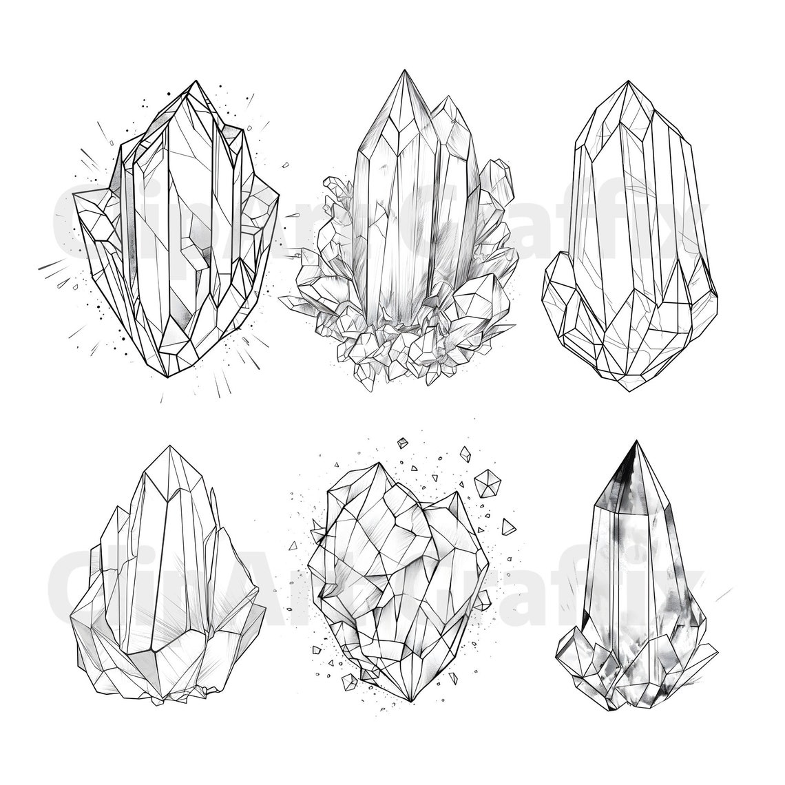 Crystal Drawings Clipart Bundle Crystal Clipart Gemstone Clipart High ...