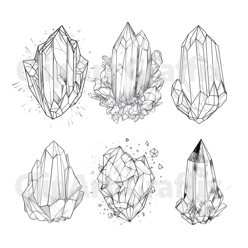 Crystal Drawings Clipart Bundle Crystal Clipart Gemstone Clipart High ...