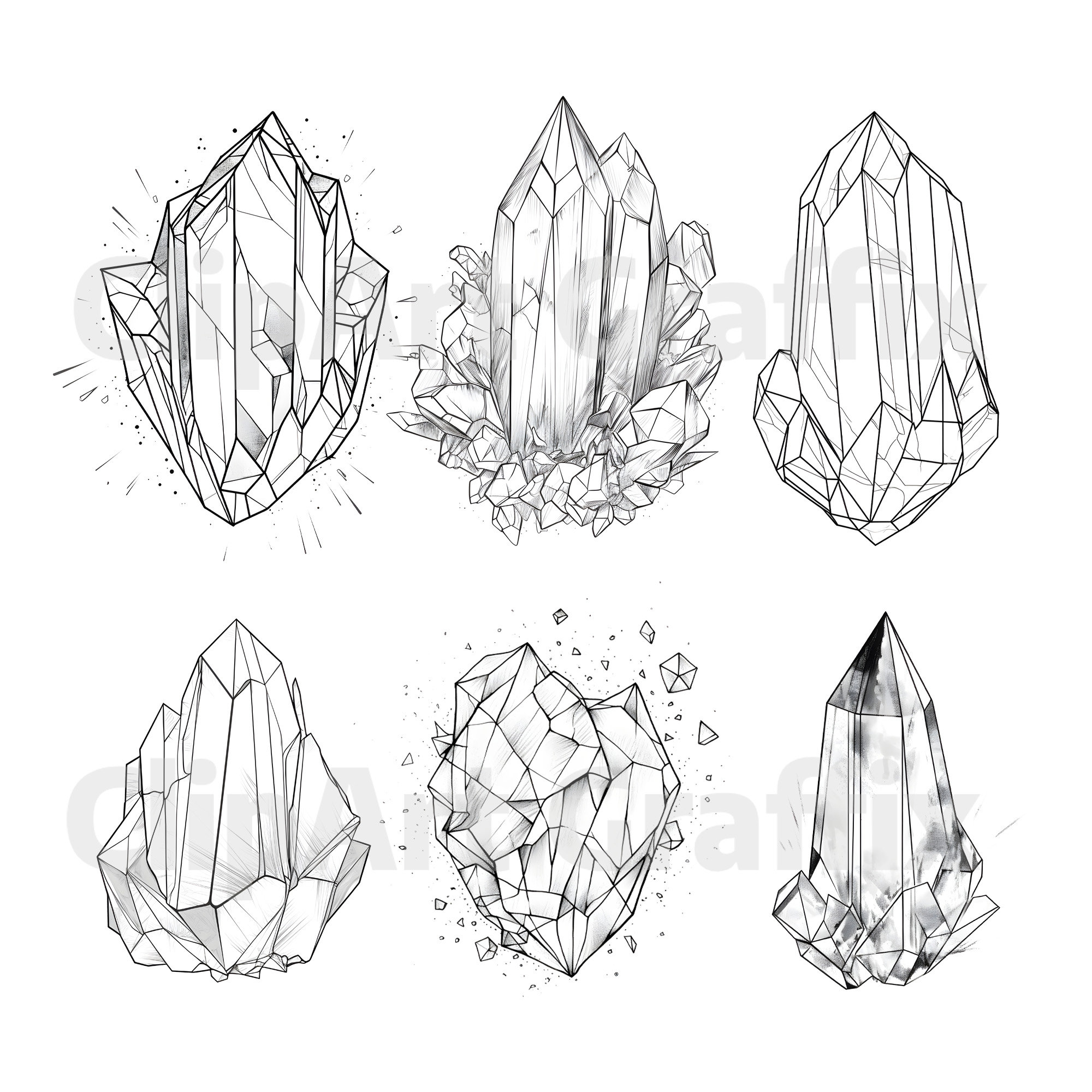Crystal Drawings Clipart Bundle Crystal Clipart Gemstone Clipart High ...