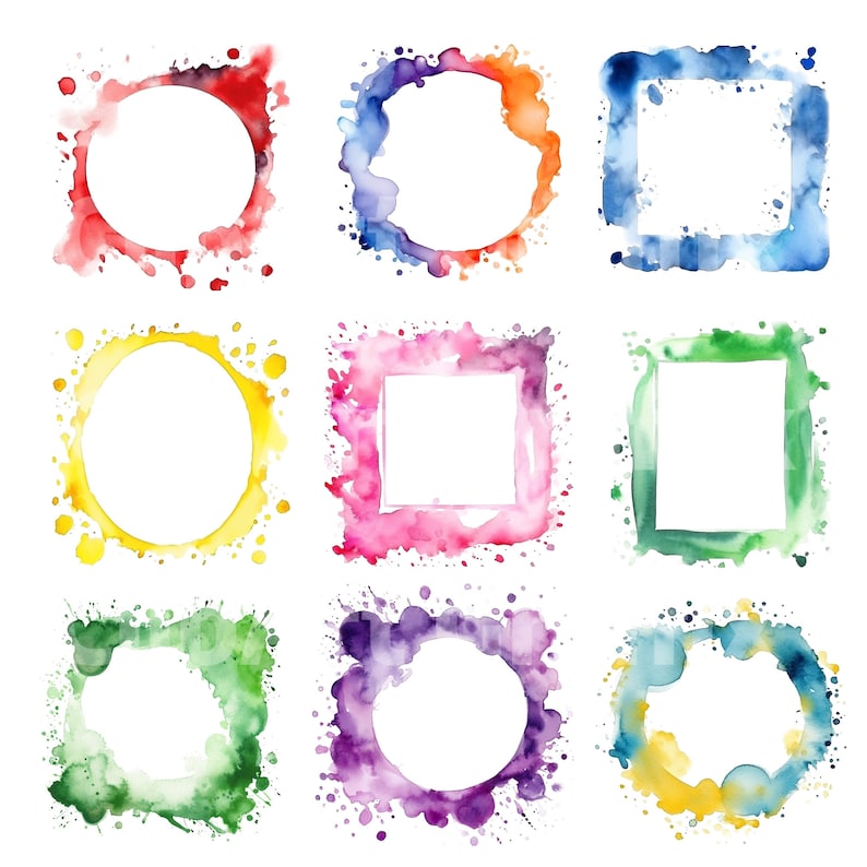 60 Watercolor Clipart Frames Watercolor Printable Scrapbook Clipart ...