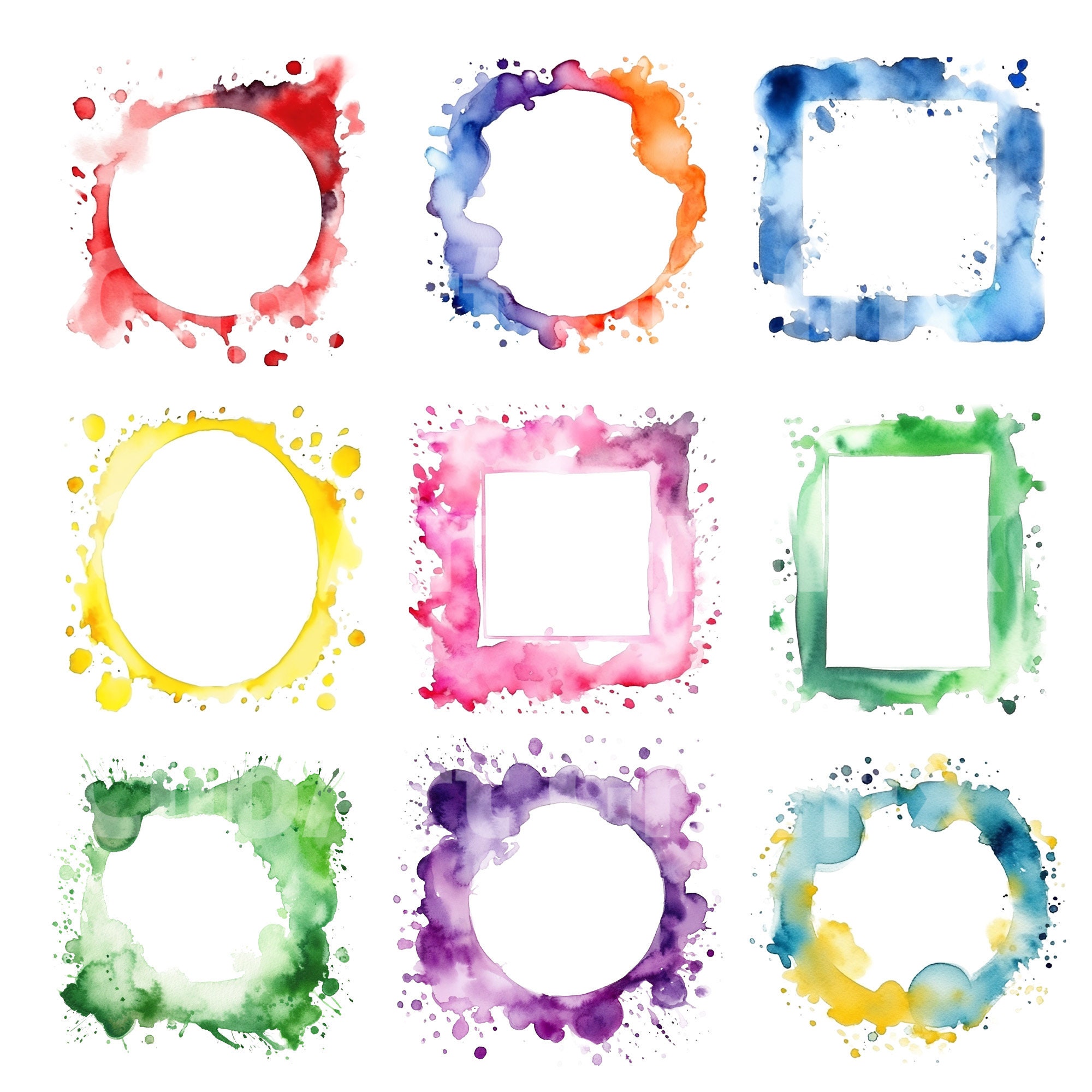 60 Watercolor Clipart Frames Watercolor Printable Scrapbook Clipart ...