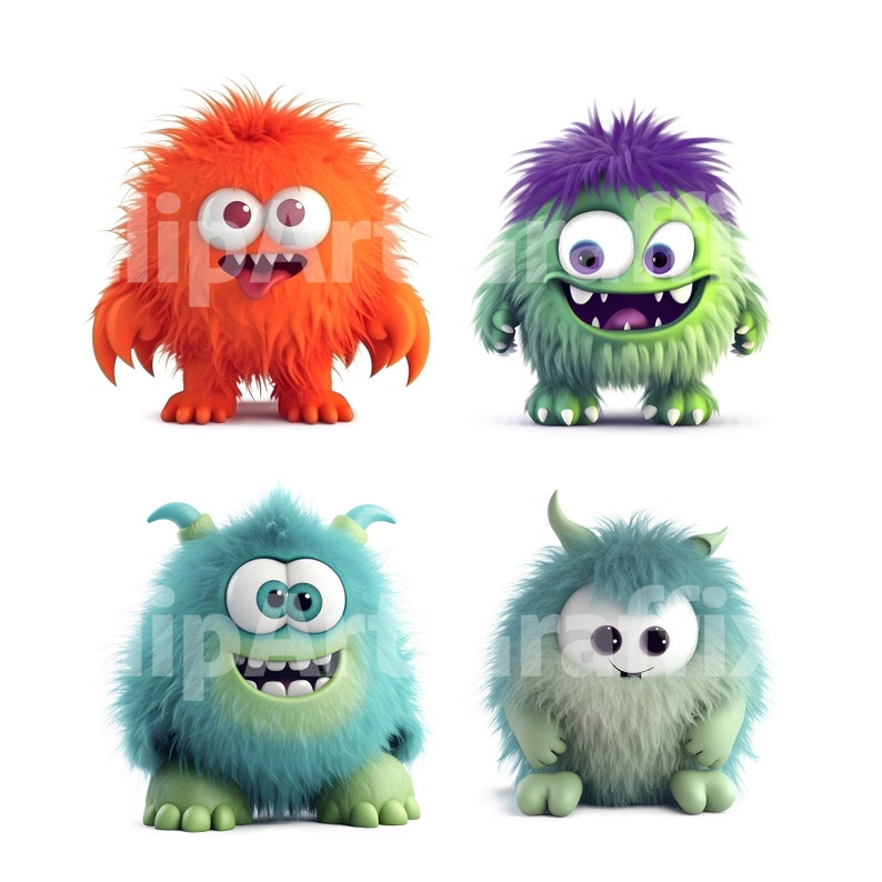 Cute Fluffy Monsters Clipart Bundle Cute Clipart Friendly Monster Clip ...