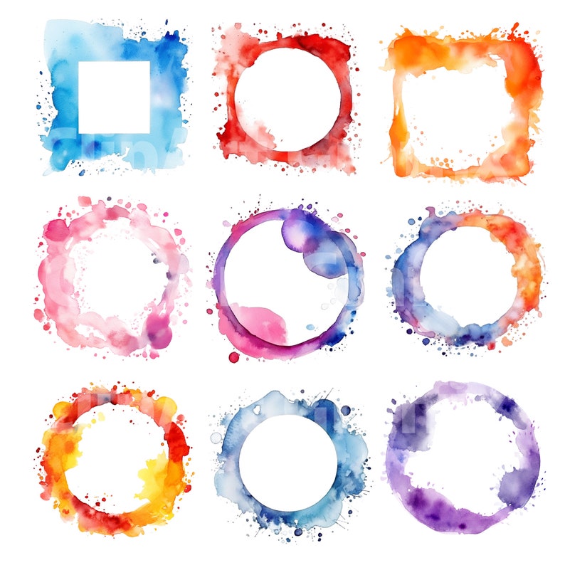 60 Watercolor Clipart Frames Watercolor Printable Scrapbook Clipart ...