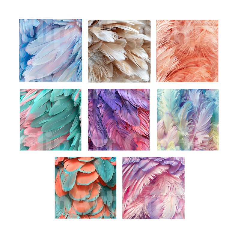 Seamless Bird Feather Patterns PNG | Digital Feather Backgrounds for ...
