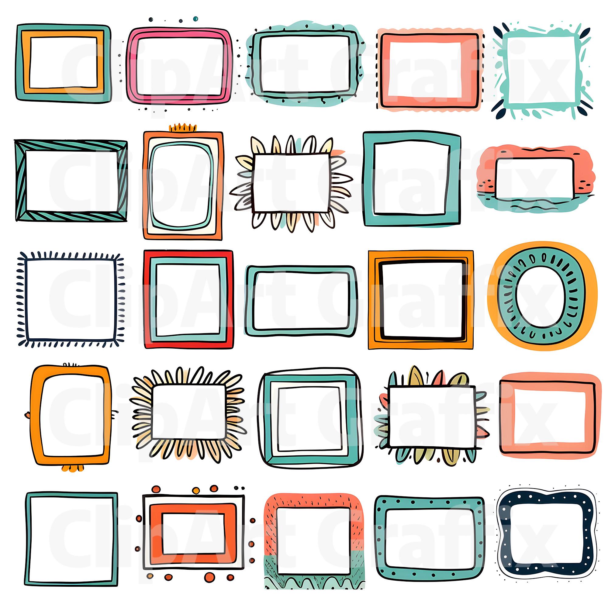 120 Doodle Clipart Frames Digital Frame Clip Art Commercial Use Doodle ...