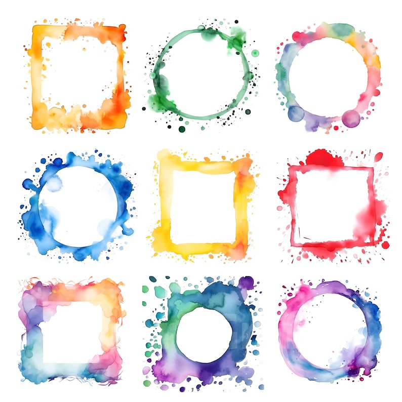 60 Watercolor Clipart Frames Watercolor Printable Scrapbook Clipart ...