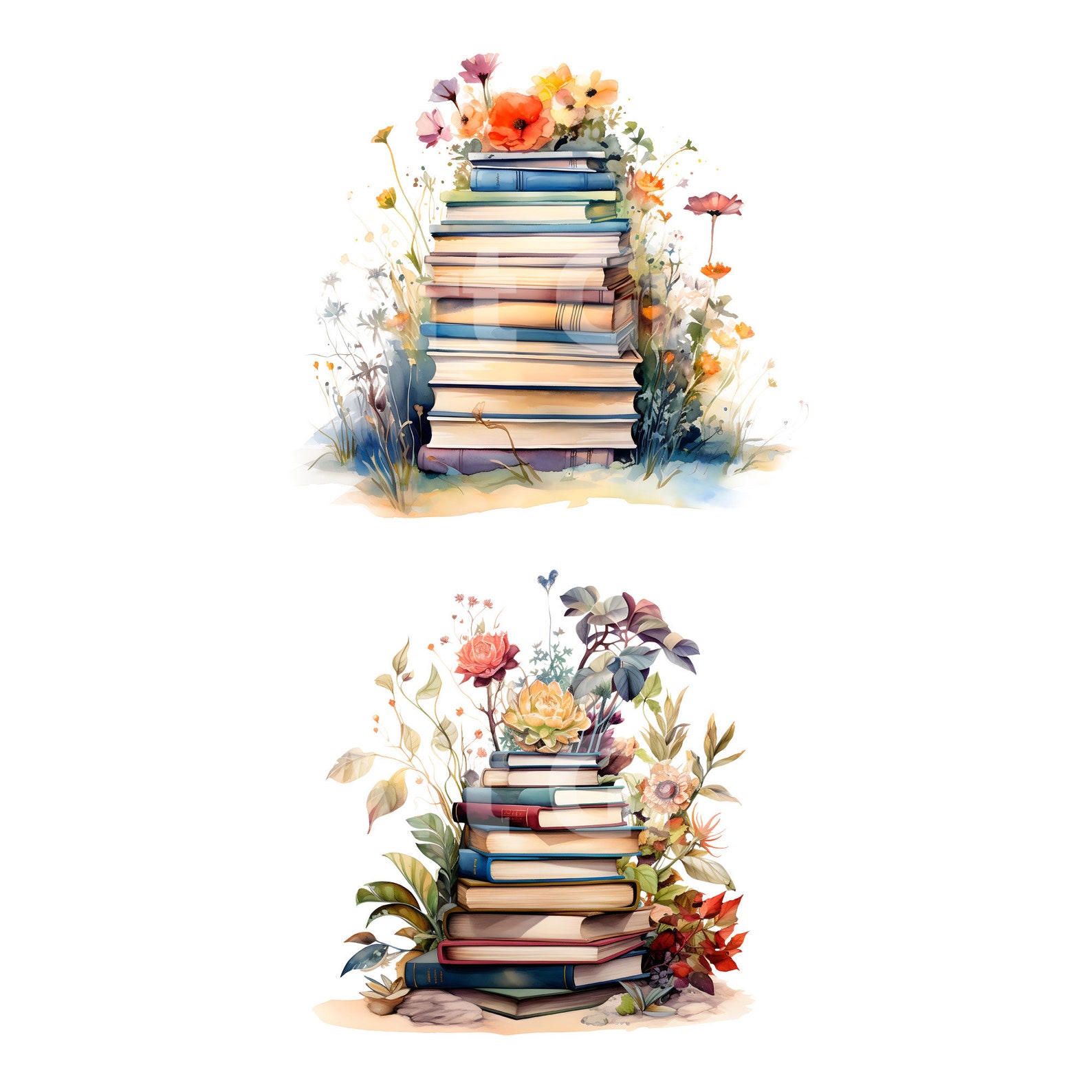 Floral Books Clipart Reading Clipart Watercolor Bookworm Clipart ...