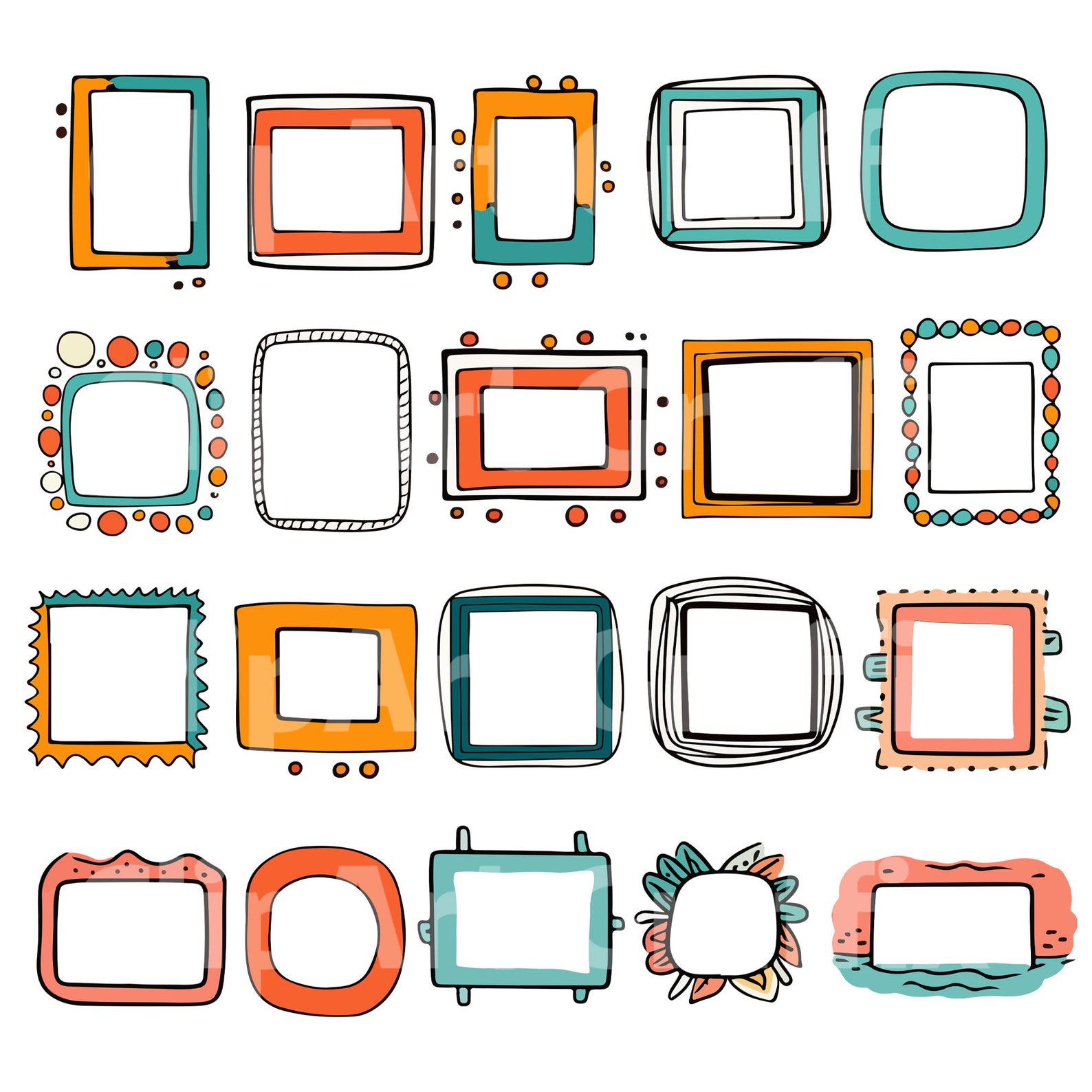 120 Doodle Clipart Frames Digital Frame Clip Art Commercial Use Doodle ...