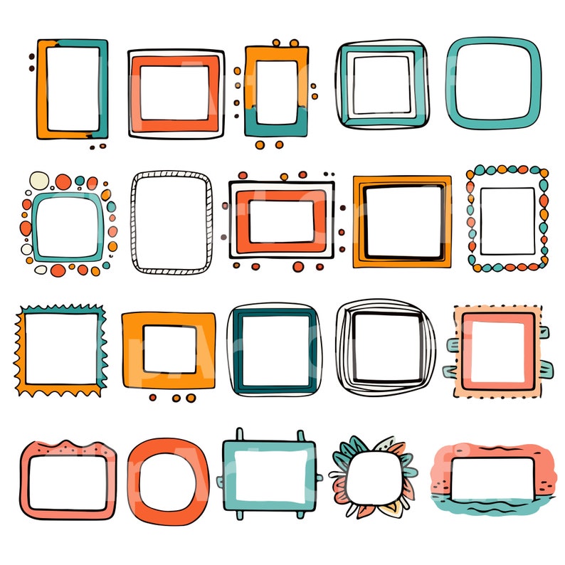 120 Doodle Clipart Frames Digital Frame Clip Art Commercial Use Doodle ...