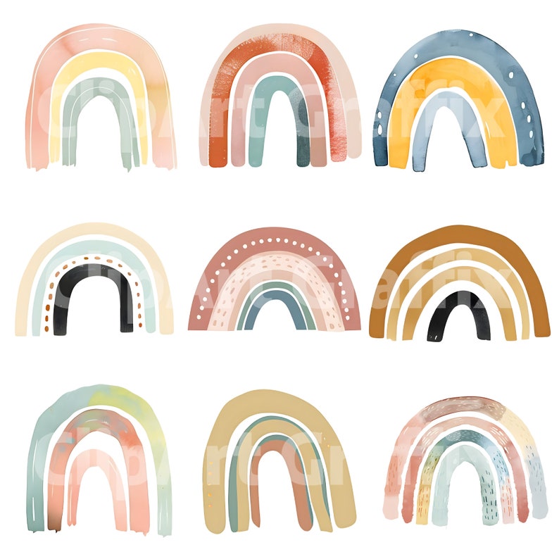 Colorful Rainbow Clipart With Transparent Backgrounds Cute Boho ...
