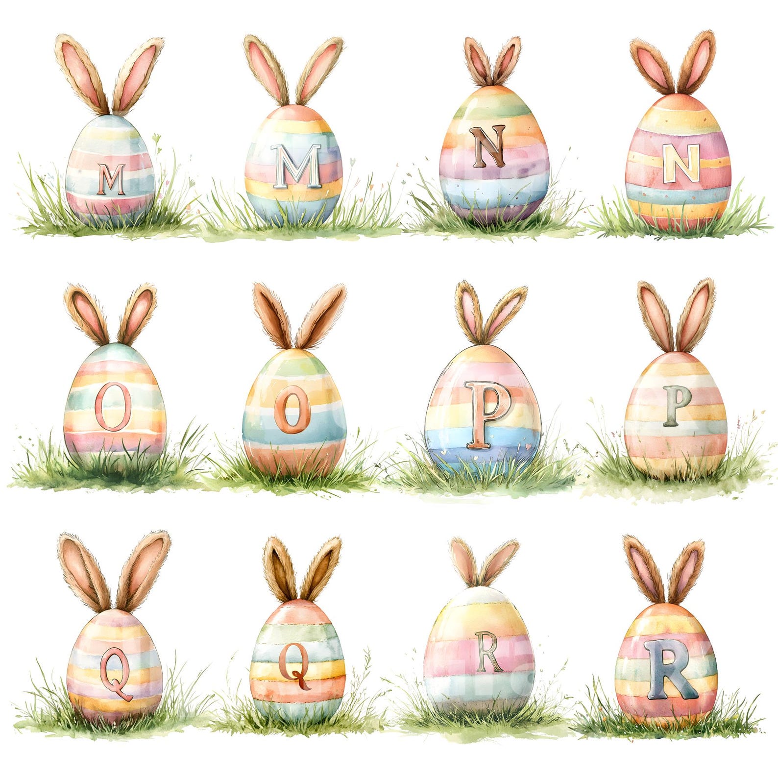 Cute Easter Egg Letters and Numbers With Gunny Ears DIGITAL DOWNLOAD ...