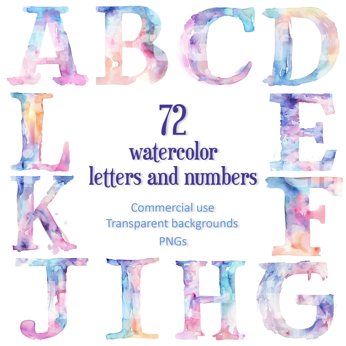 Colorful Watercolor Alphabet Clipart Watercolor Font Colorful Clip Art ...