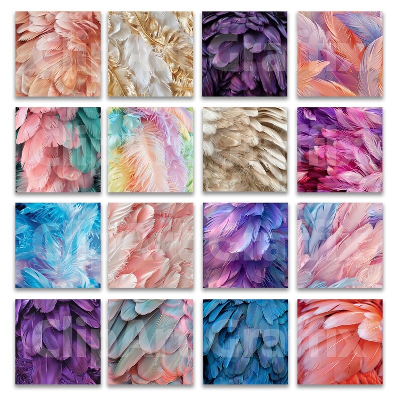 Seamless Bird Feather Patterns PNG | Digital Feather Backgrounds for ...