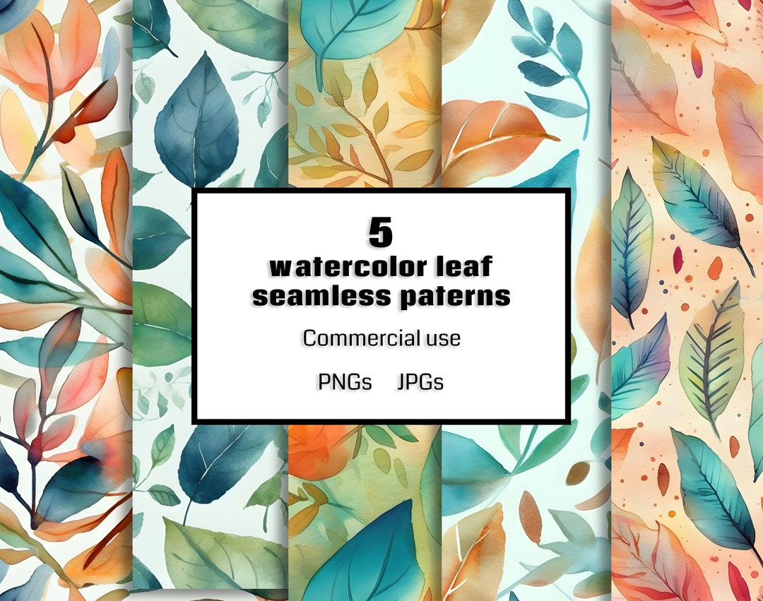 Seamless Watercolor Leaf Patterns Watercolor Clipart - Etsy Australia