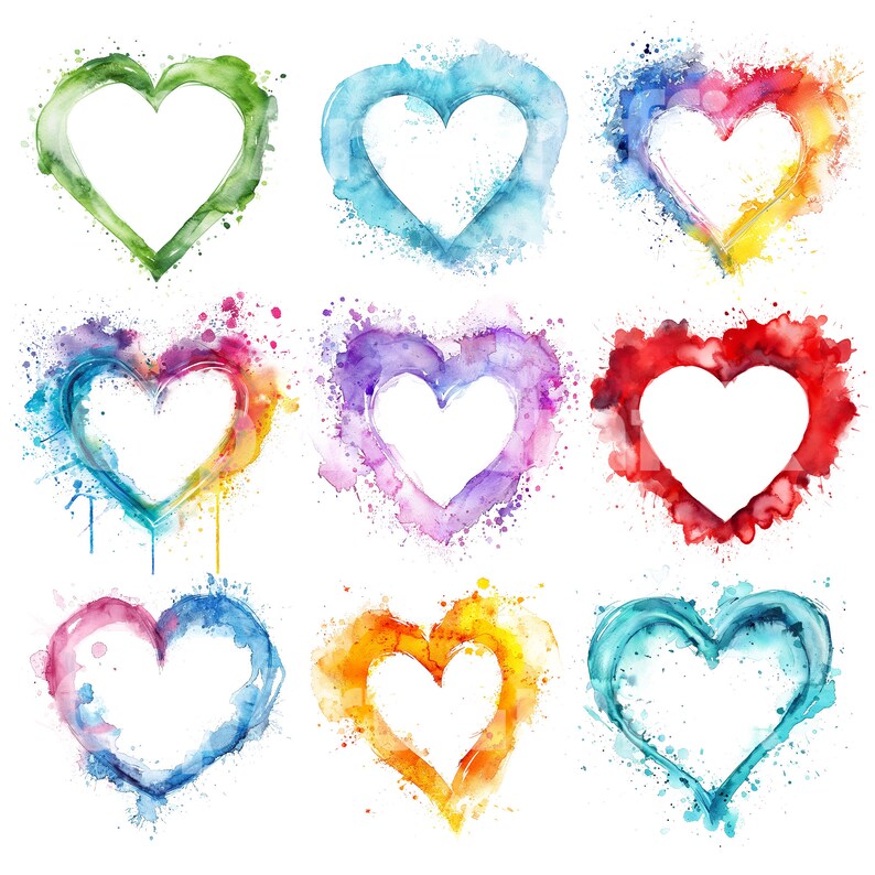 Watercolor Heart Clipart Frames Watercolour Printable Scrapbook Digital ...