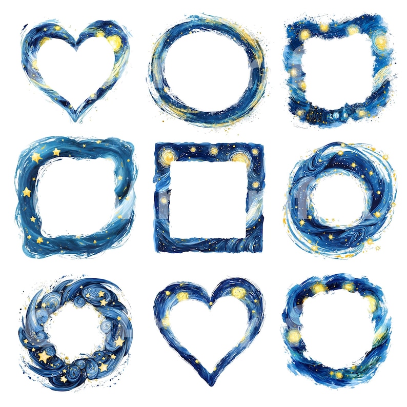 Starry Night Inspired Frame Clipart Pngs | Van Gogh Style Painted ...