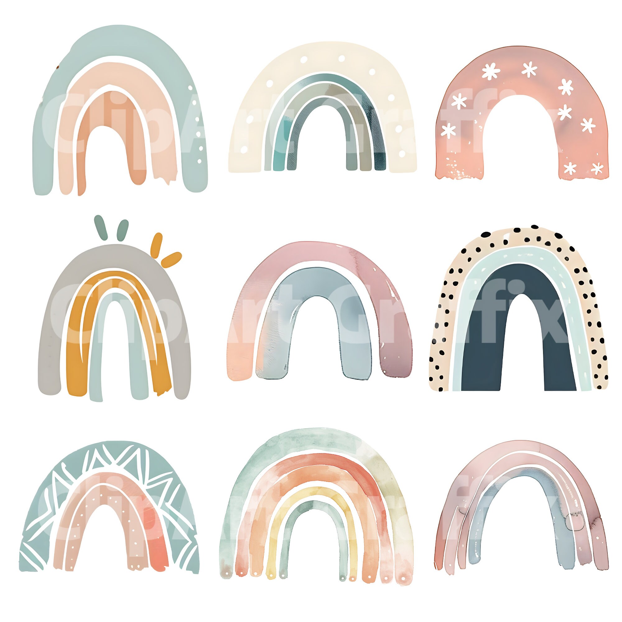 Colorful Rainbow Clipart With Transparent Backgrounds Cute Boho ...