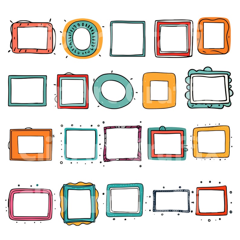 120 Doodle Clipart Frames Digital Frame Clip Art Commercial Use Doodle ...