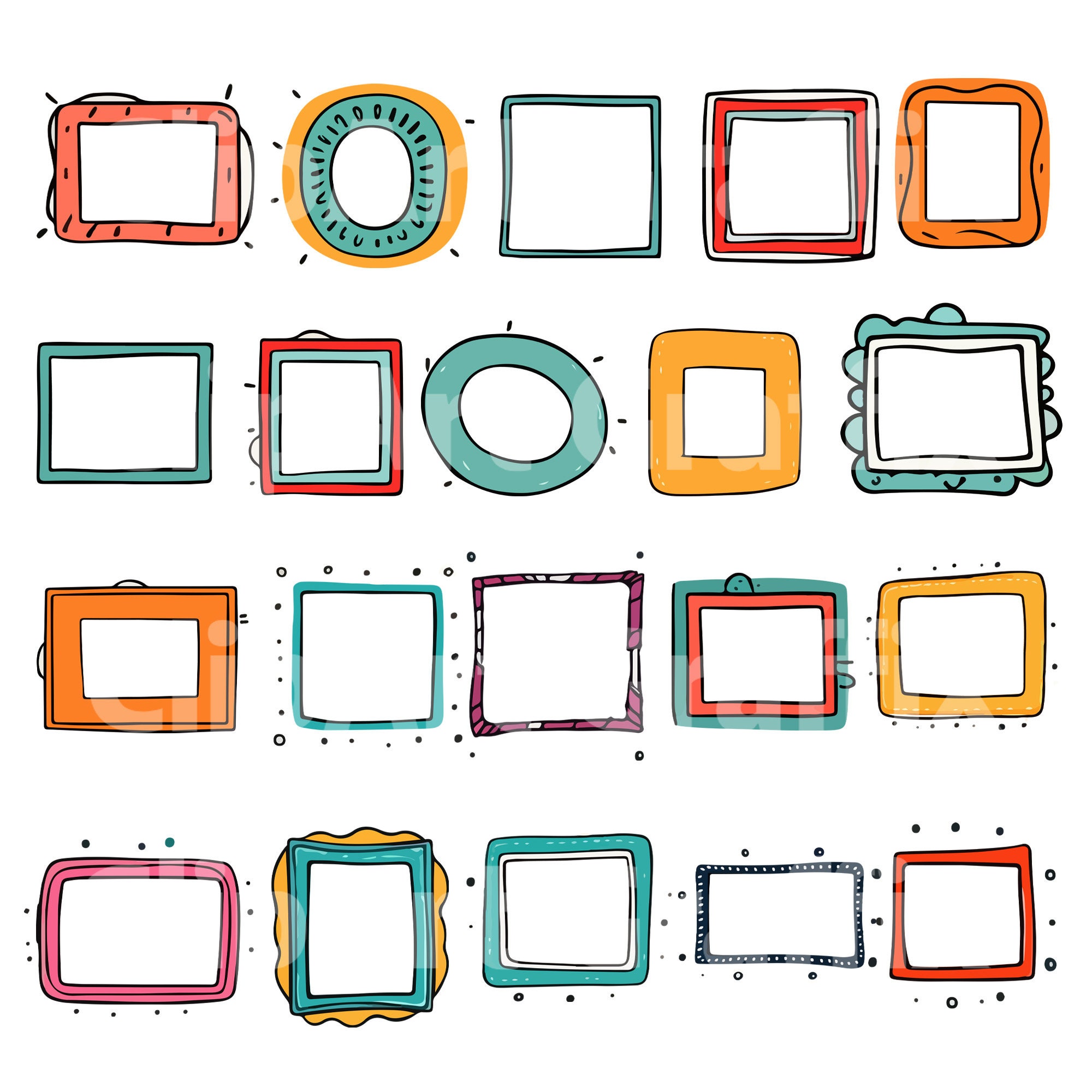 120 Doodle Clipart Frames Digital Frame Clip Art Commercial Use Doodle ...