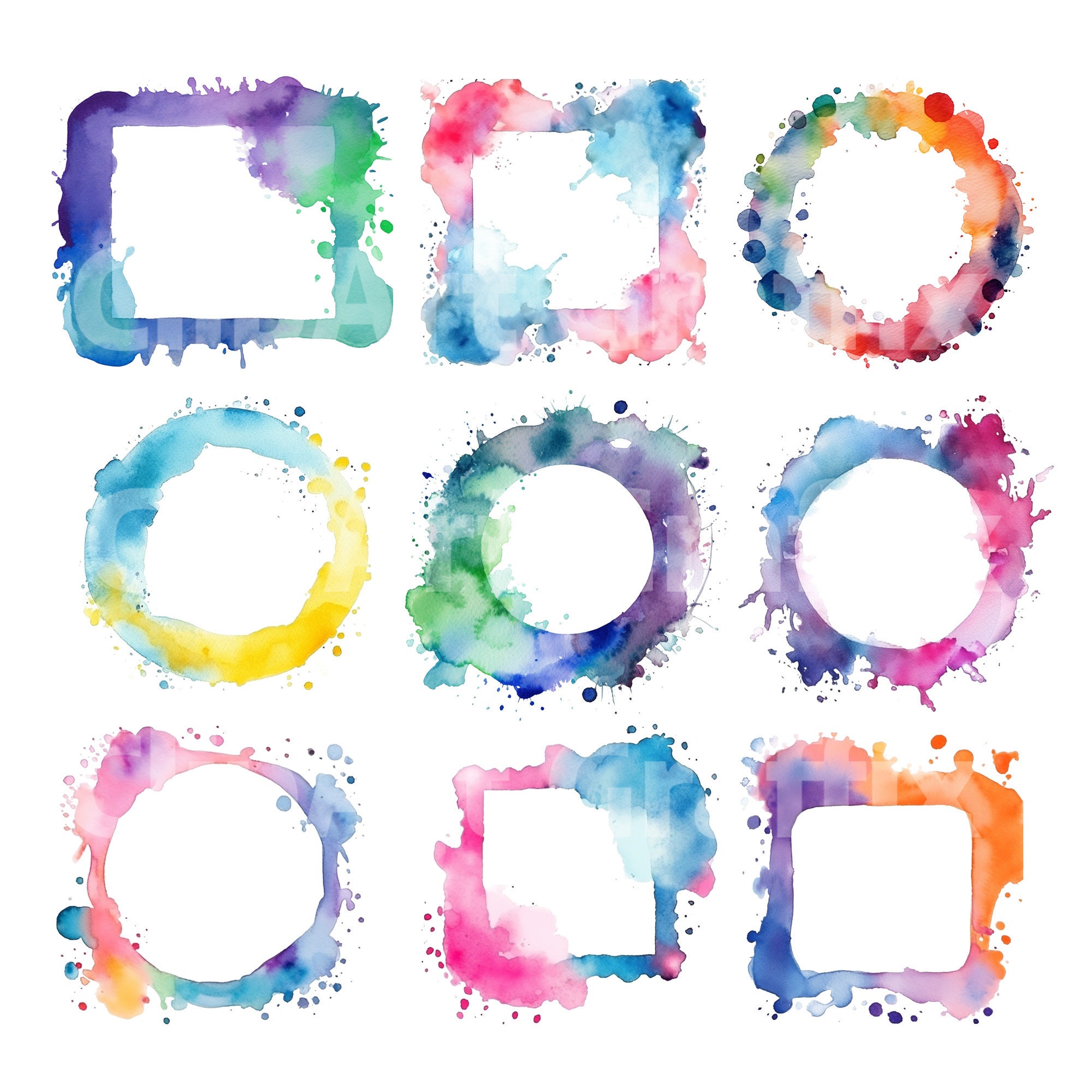 60 Watercolor Clipart Frames Watercolor Printable Scrapbook Clipart ...