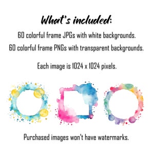 60 Watercolor Clipart Frames Watercolor Printable Scrapbook Clipart ...