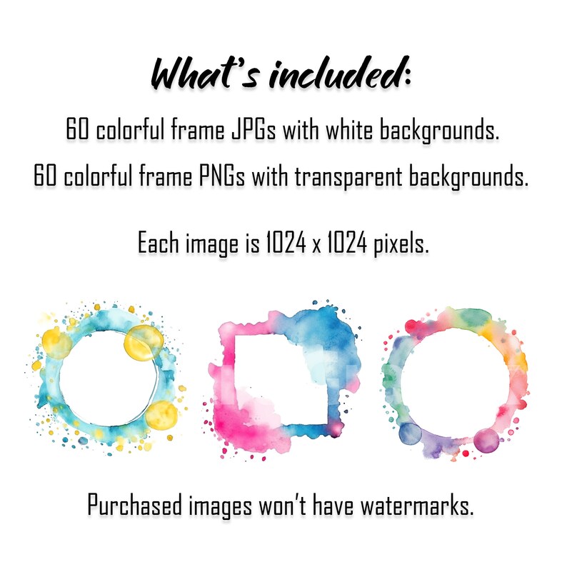 60 Watercolor Clipart Frames Watercolor Printable Scrapbook Clipart ...