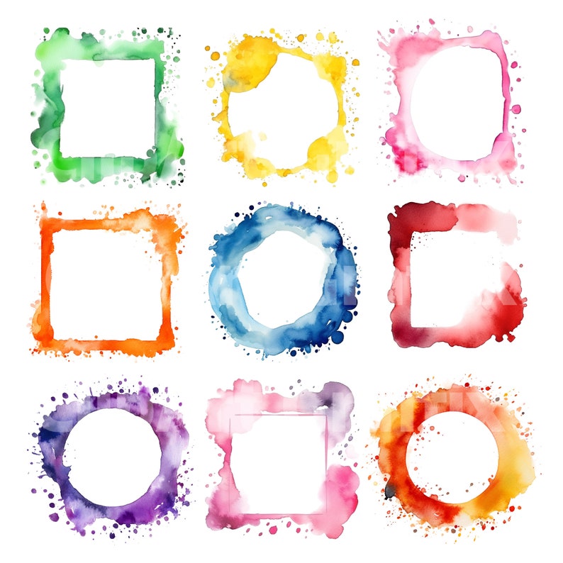 60 Watercolor Clipart Frames Watercolor Printable Scrapbook Clipart ...