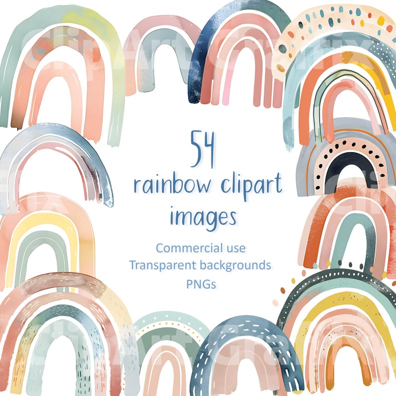 Colorful Rainbow Clipart With Transparent Backgrounds Cute Boho ...