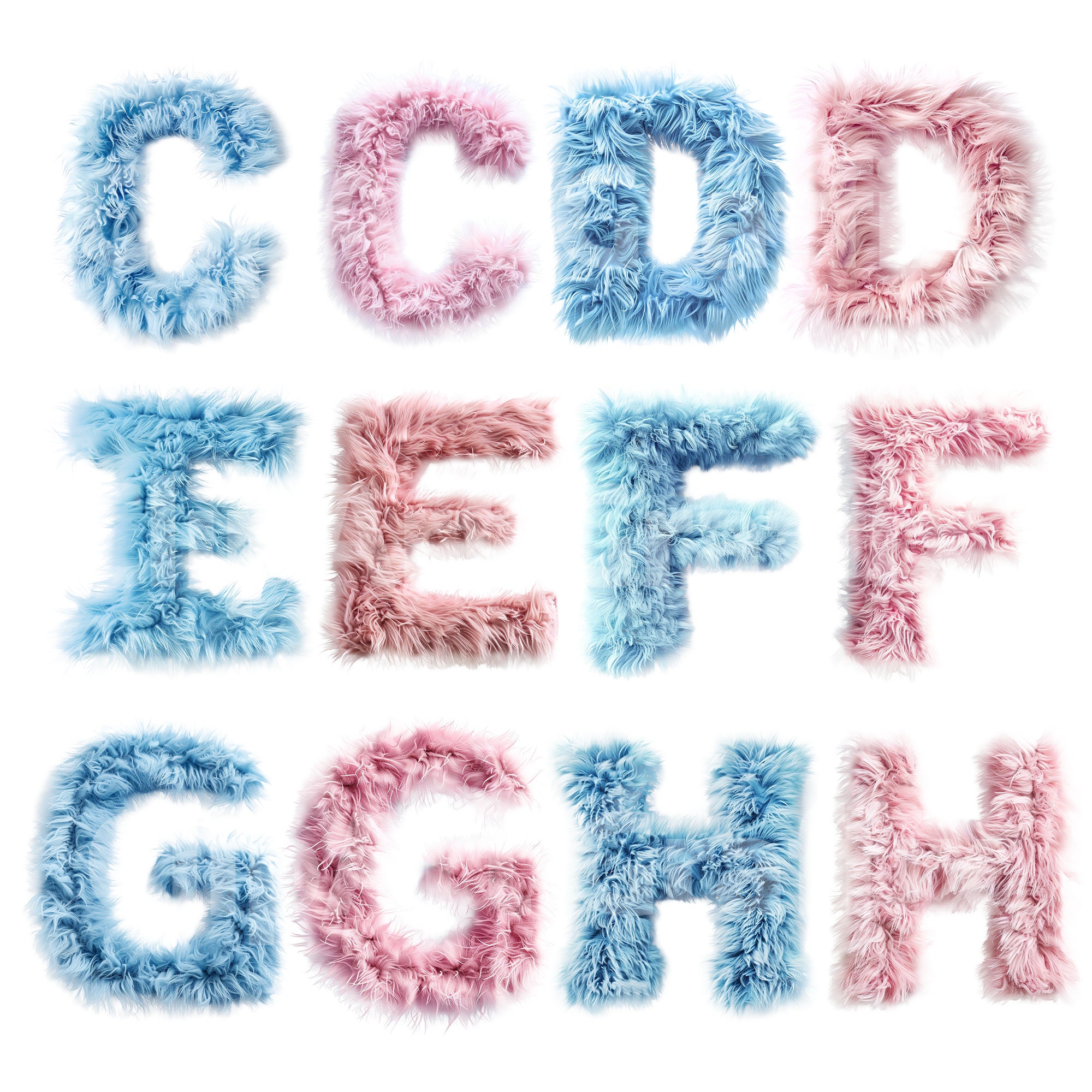 Fluffy Pink and Blue Letter Clipart Fluffy Letters Fluffy Alphabet ...