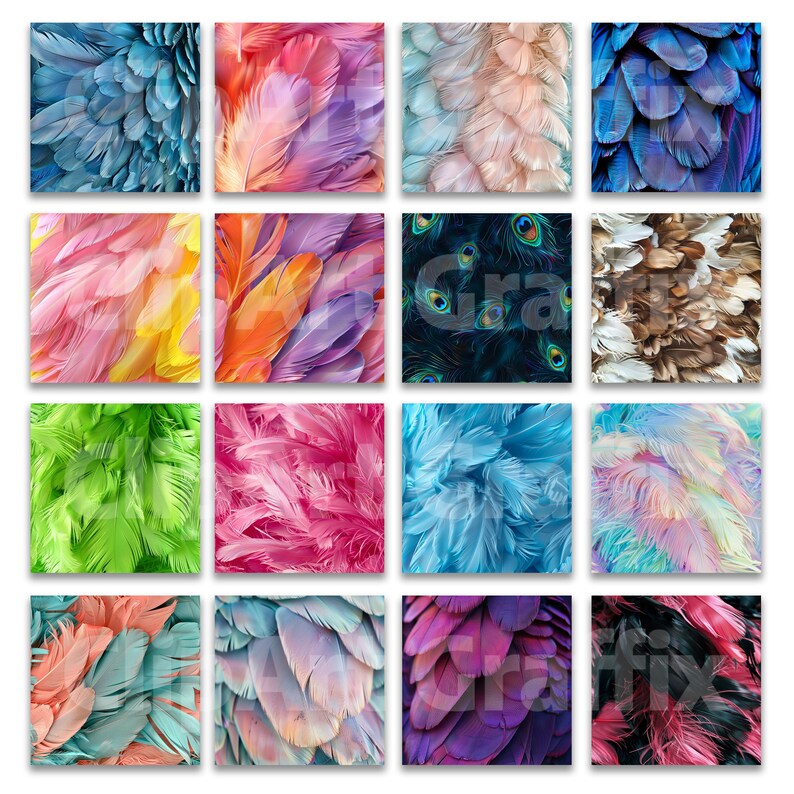 Seamless Bird Feather Patterns PNG | Digital Feather Backgrounds for ...
