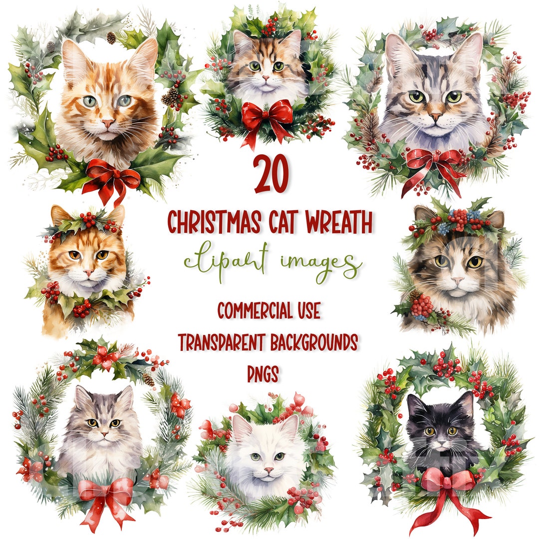 Christmas Cat Wreath Clipart Bundle Christmas Cats Christmas Clipart ...