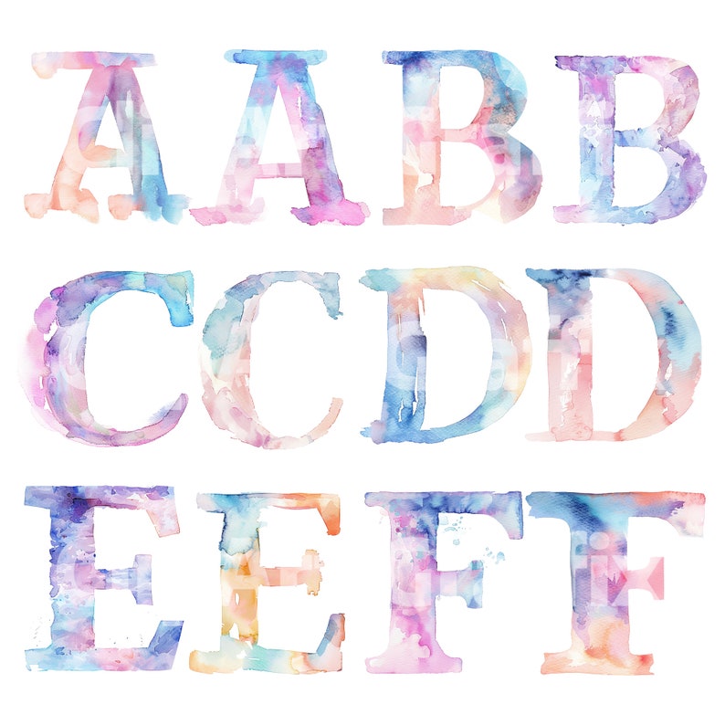Colorful Watercolor Alphabet Clipart Watercolor Font Colorful Clip Art ...
