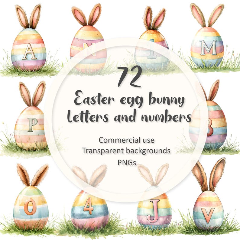 Cute Easter Egg Letters and Numbers With Gunny Ears DIGITAL DOWNLOAD ...