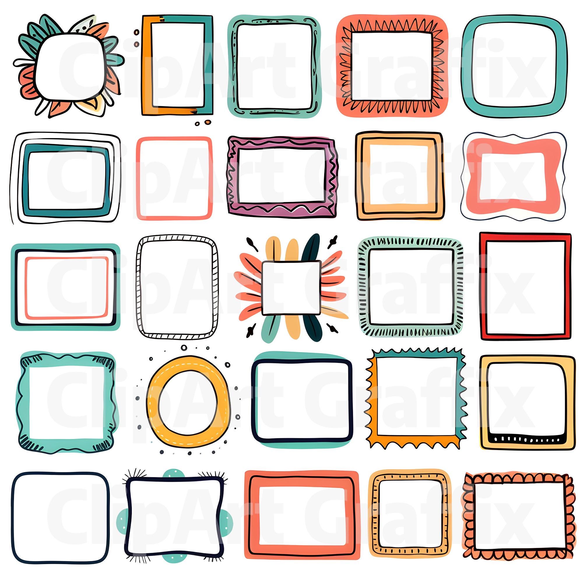 120 Doodle Clipart Frames Digital Frame Clip Art Commercial Use Doodle ...