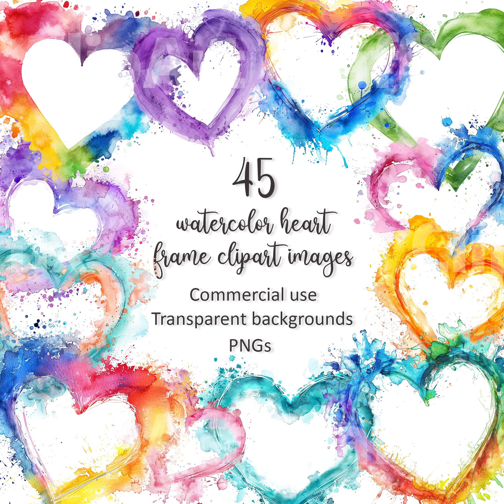 Watercolor Heart Clipart Frames Watercolour Printable Scrapbook Digital ...