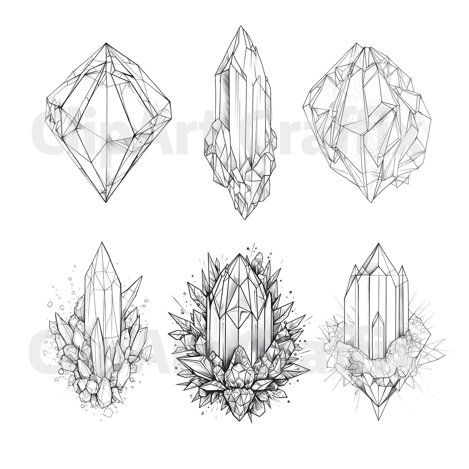 Crystal Drawings Clipart Bundle Crystal Clipart Gemstone Clipart High ...