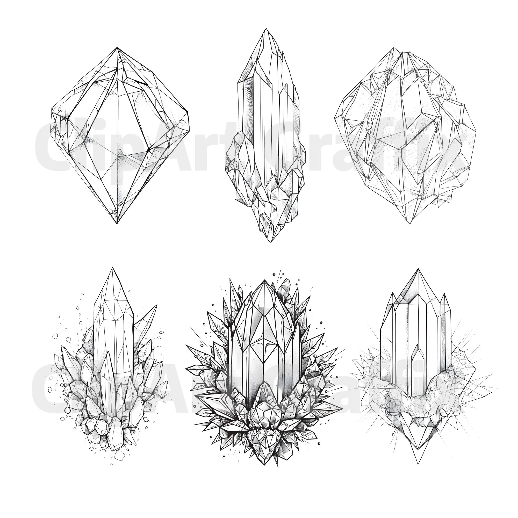 Crystal Drawings Clipart Bundle Crystal Clipart Gemstone Clipart High ...