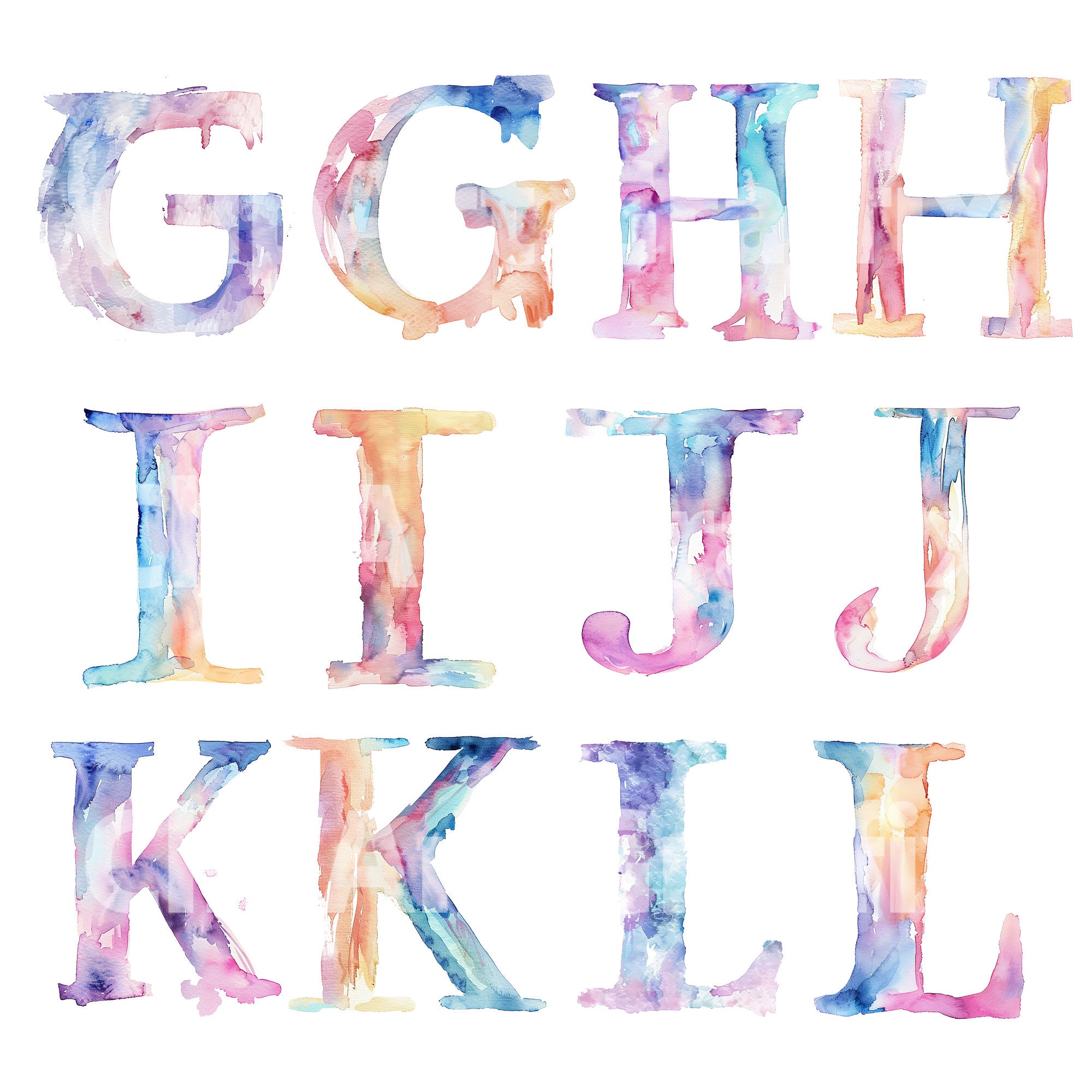 Colorful Watercolor Alphabet Clipart Watercolor Font Colorful Clip Art ...