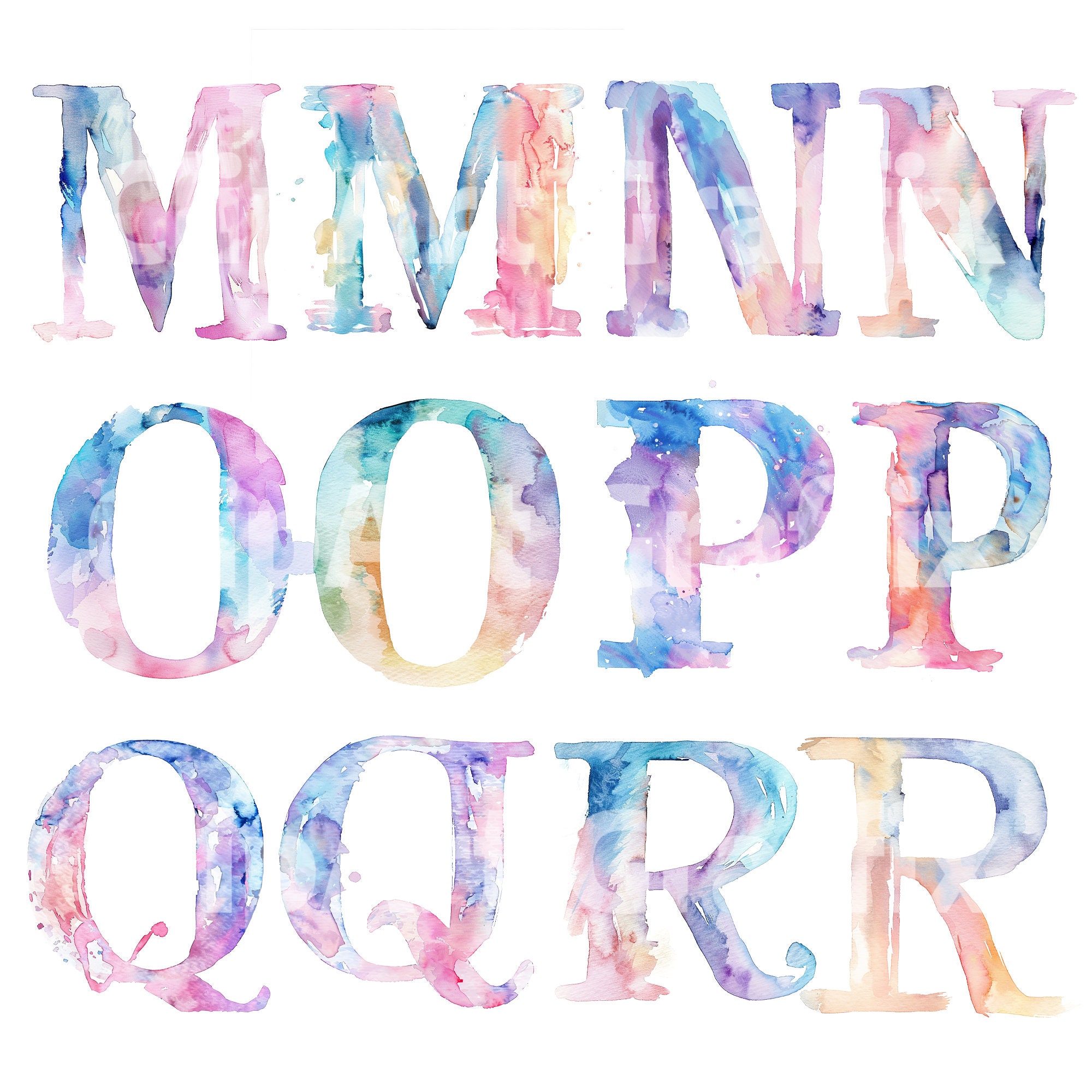 Colorful Watercolor Alphabet Clipart Watercolor Font Colorful Clip Art ...