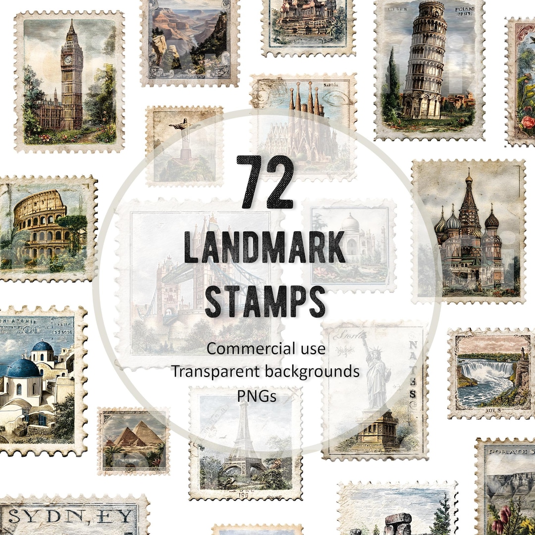 Landmark Stamps DIGITAL DOWNLOAD Land Mark Pngs Travel Clip Art Junk ...