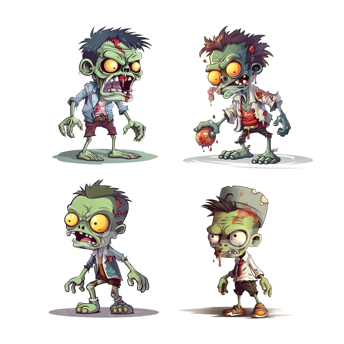 Halloween Cartoon Zombie Clipart Bundle Halloween Clipart Zombie PNG ...