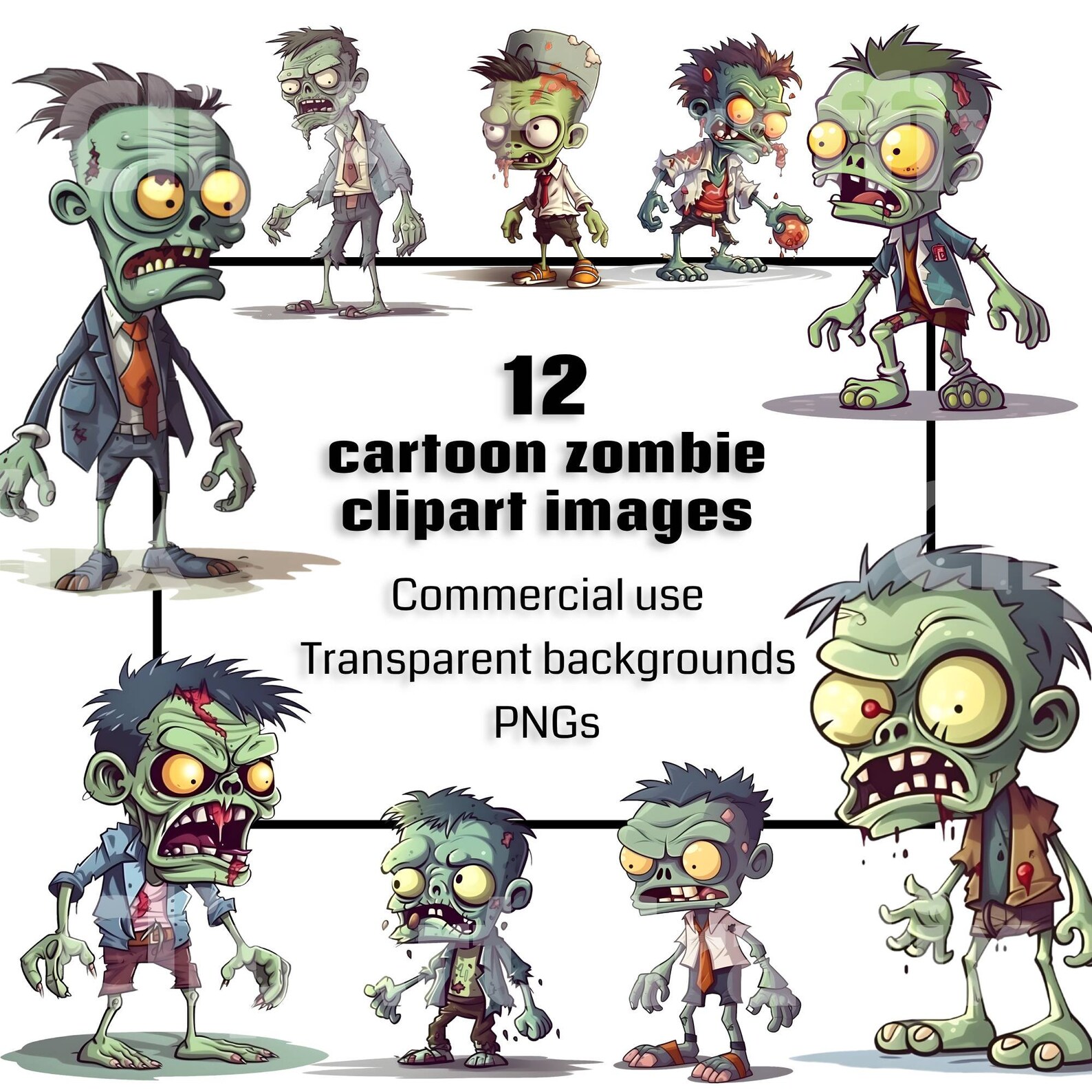 Halloween Cartoon Zombie Clipart Bundle Halloween Clipart - Etsy