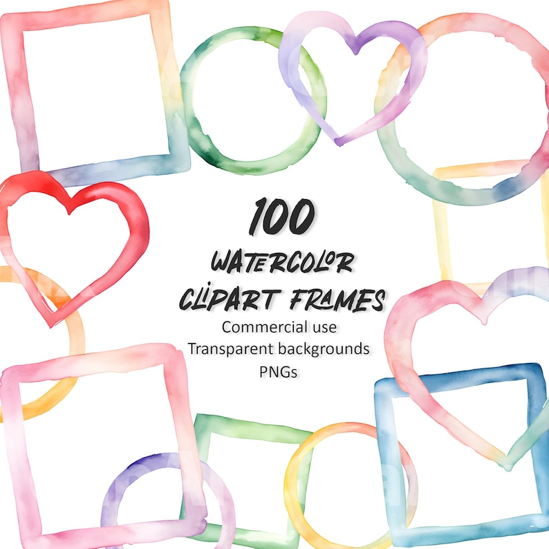 Watercolor Frames Clipart Colorful DIGITAL DOWNLOAD Printable Borders ...