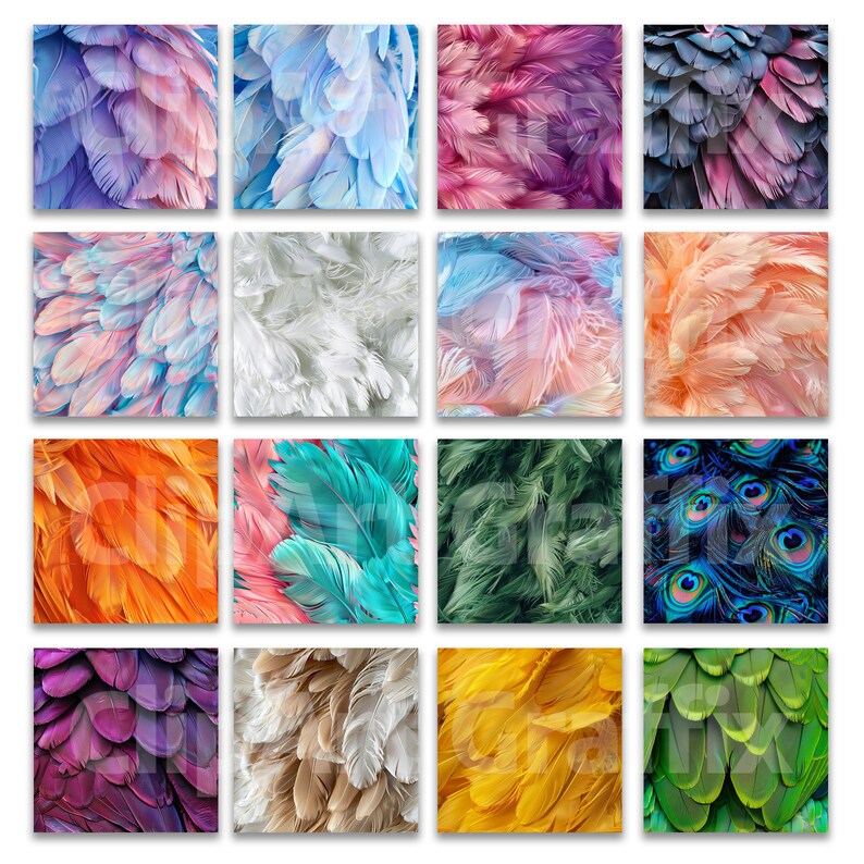 Seamless Bird Feather Patterns PNG | Digital Feather Backgrounds for ...