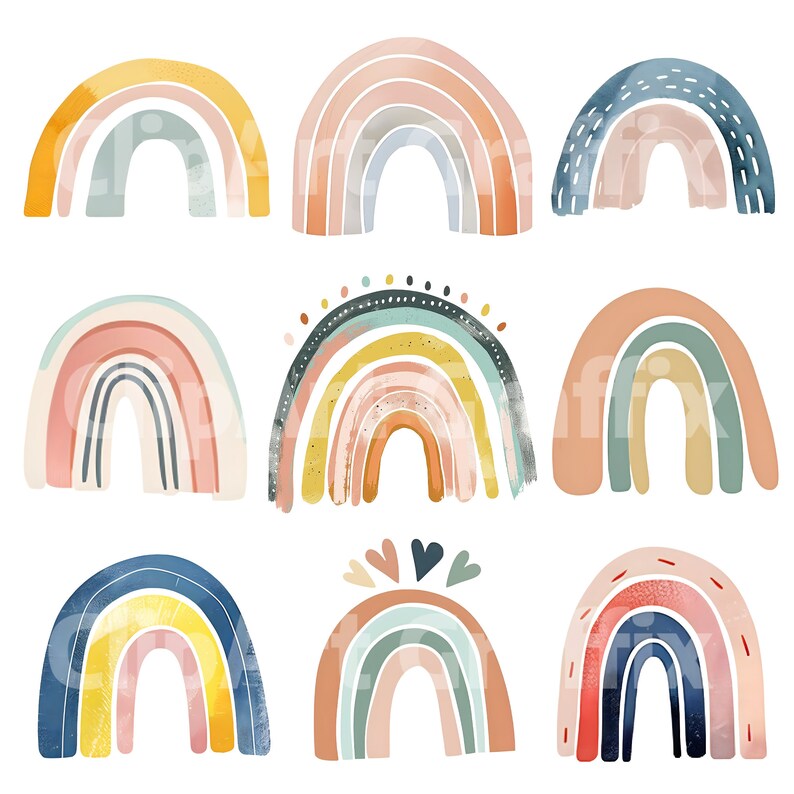 Colorful Rainbow Clipart With Transparent Backgrounds Cute Boho ...