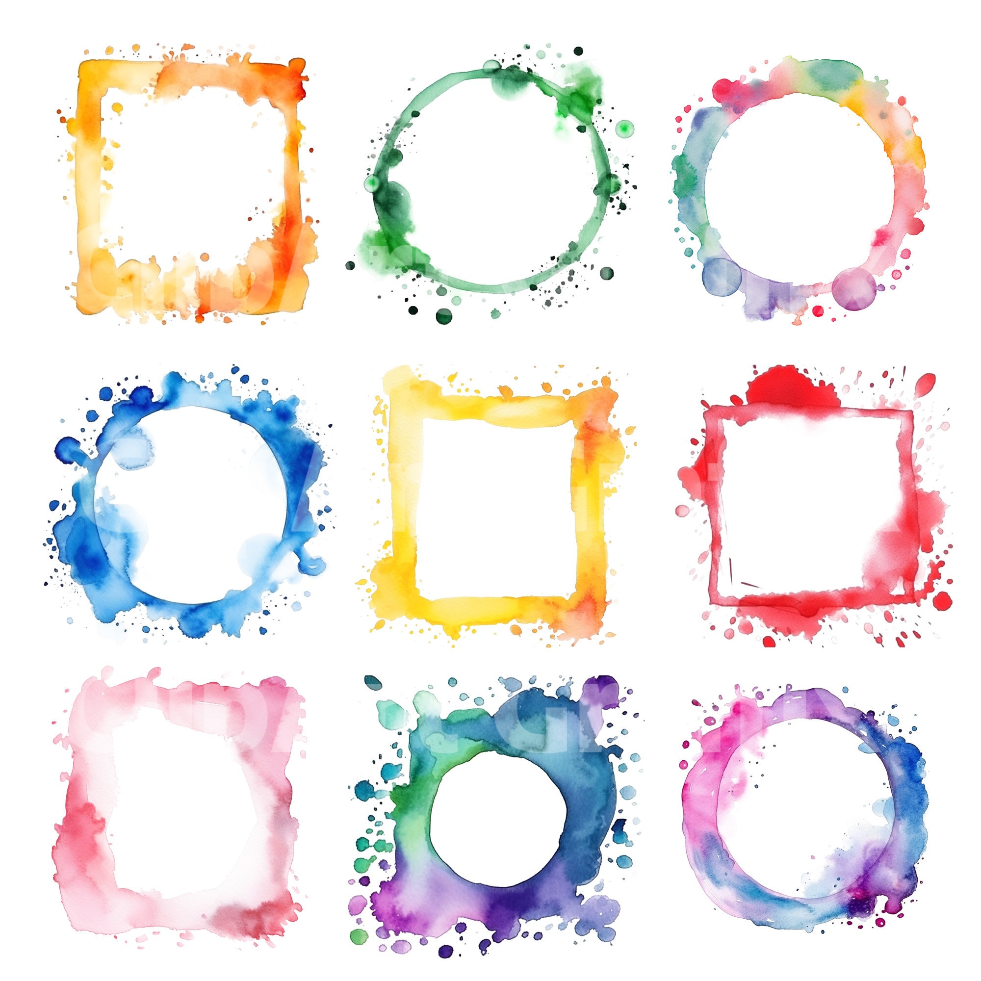 60 Watercolor Clipart Frames Watercolor Printable Scrapbook Clipart ...
